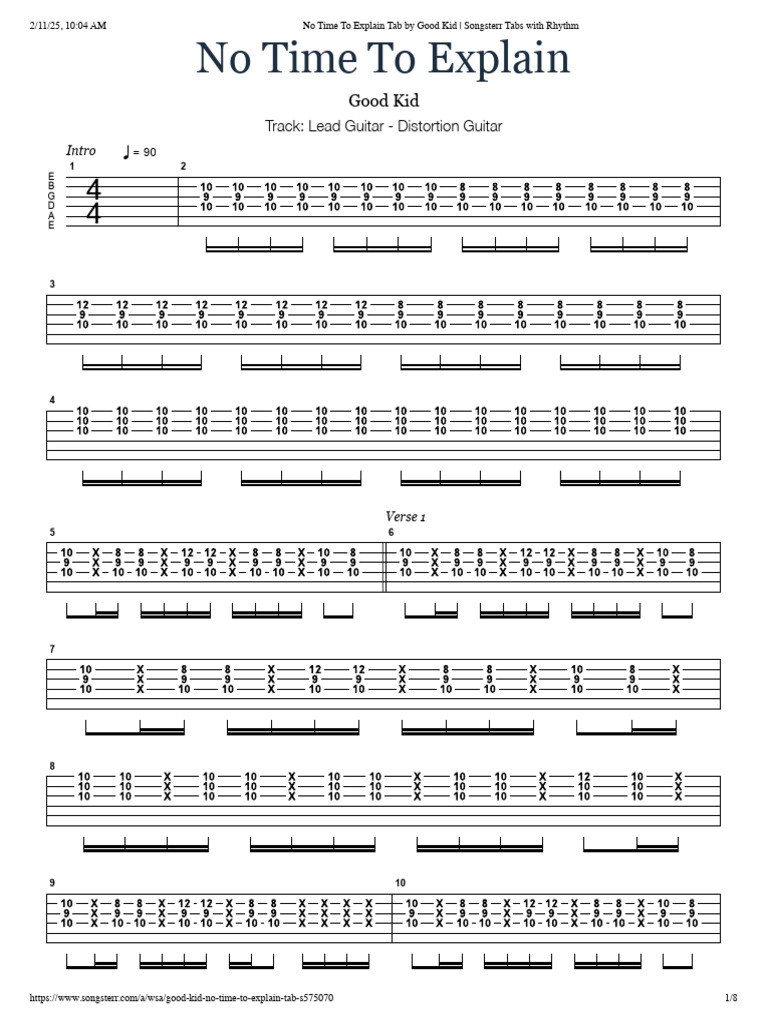 No Time To Explain Tab by Good Kid - Songsterr Tabs With Rhythm | PDF ...