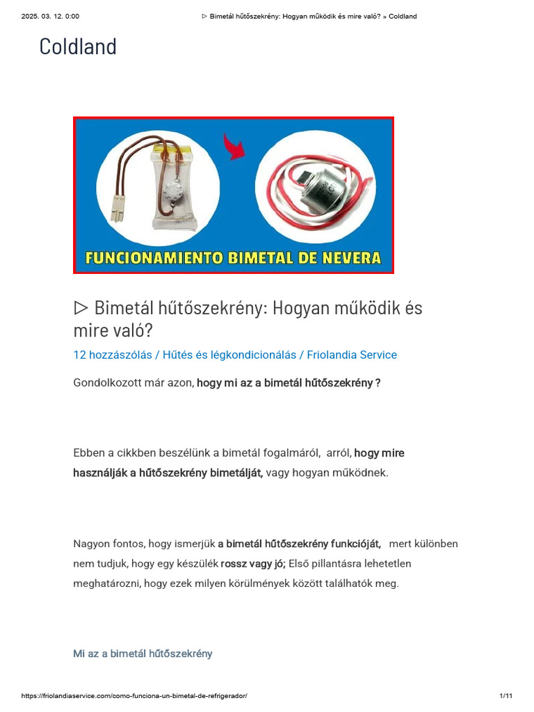 Bimetál Hűtőszekrény - Hogyan Működik És Mire Való - Coldland | PDF