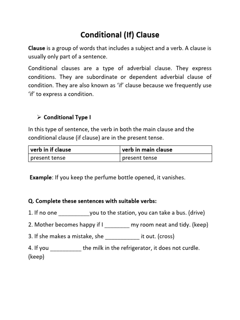 CONDITIONAL (IF) CLAUSE | PDF | Clause | Verb