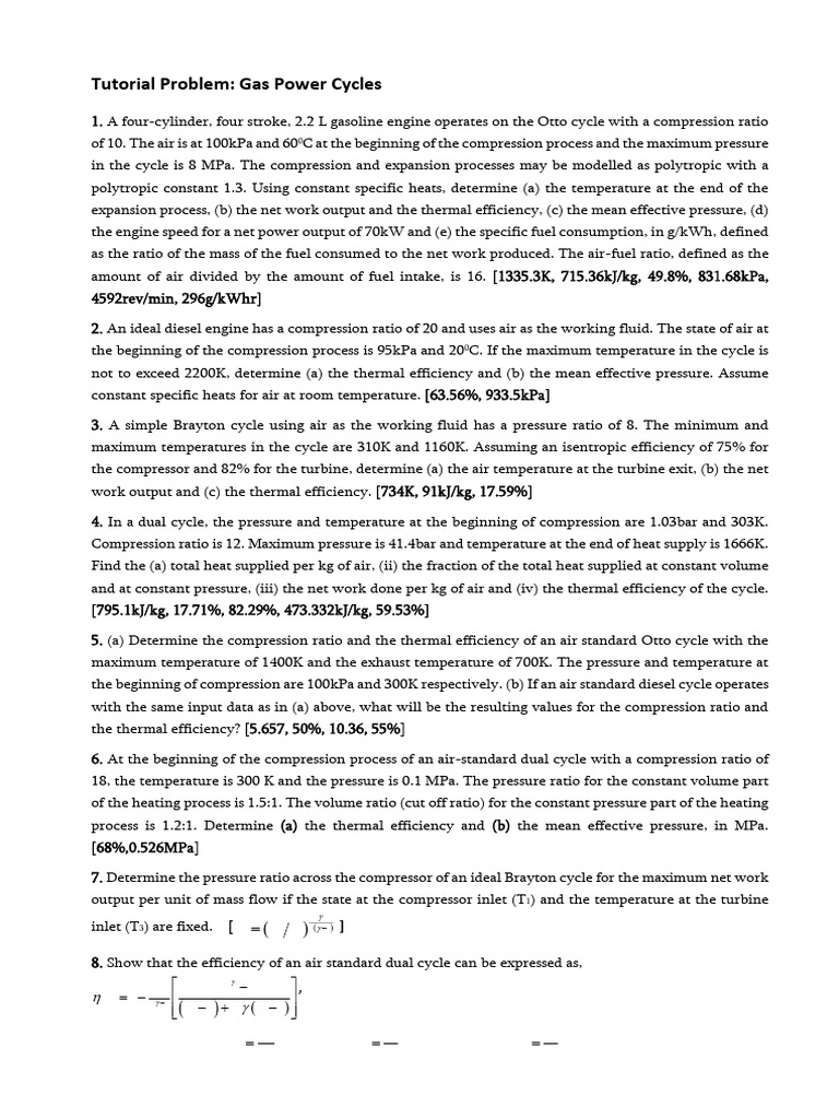 thermo tutorial gas power cycle | PDF | Engines | Energy Conversion