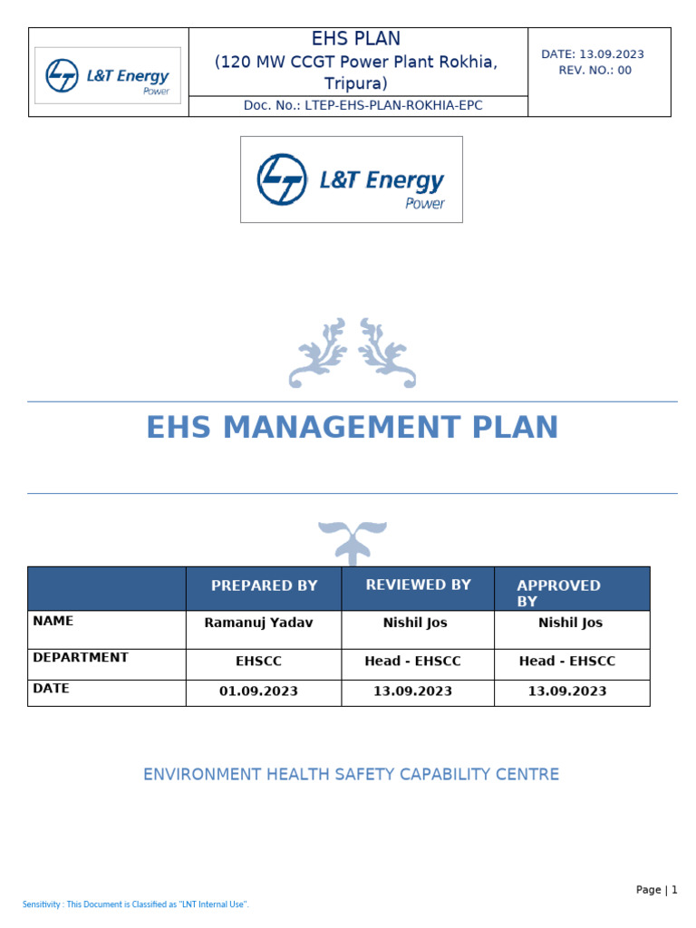 Ltep-Ehs Plan (Epc Gas Project) 2023-24-r00 | PDF | Occupational Safety ...