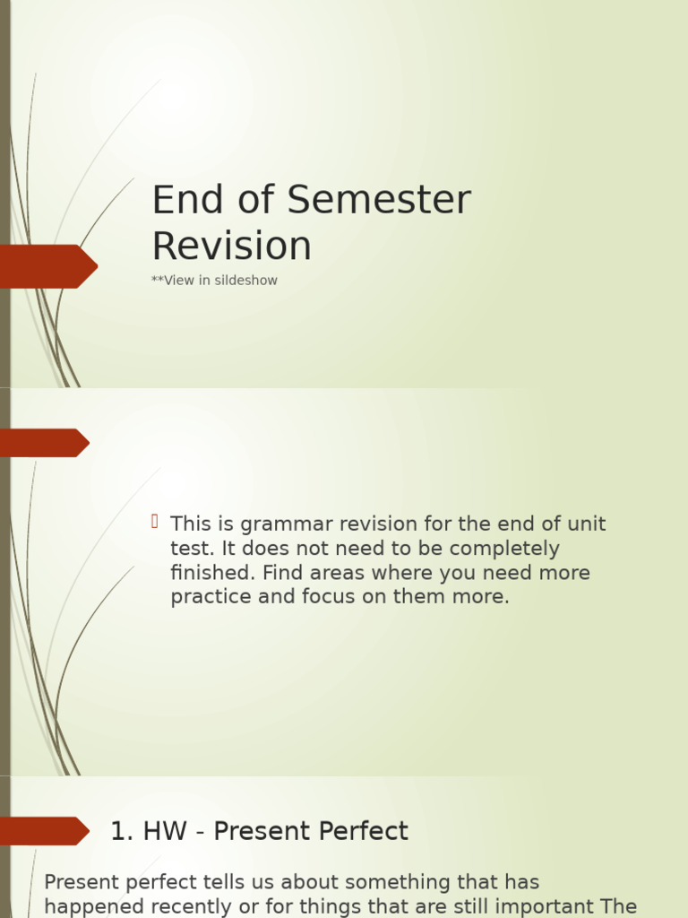 ESL Grammar End of Semester Revision | PDF | Adjective | Adverb