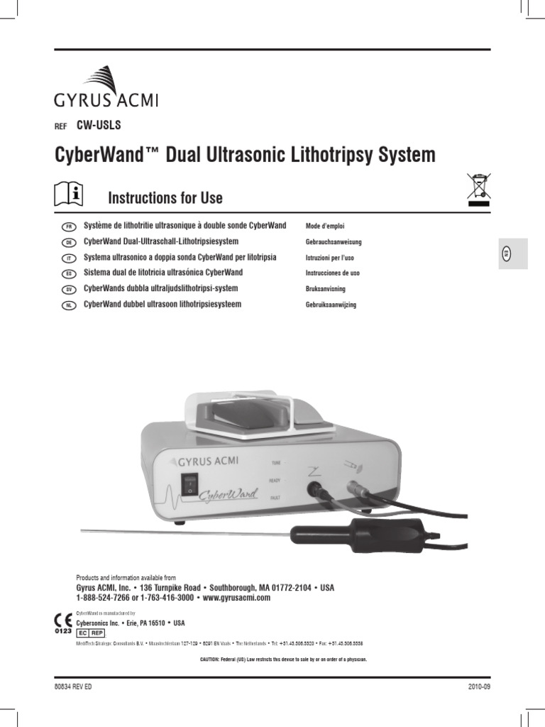 Gyrus ACMI CyberWand Lithotriptor ConsoleUserManual | PDF ...