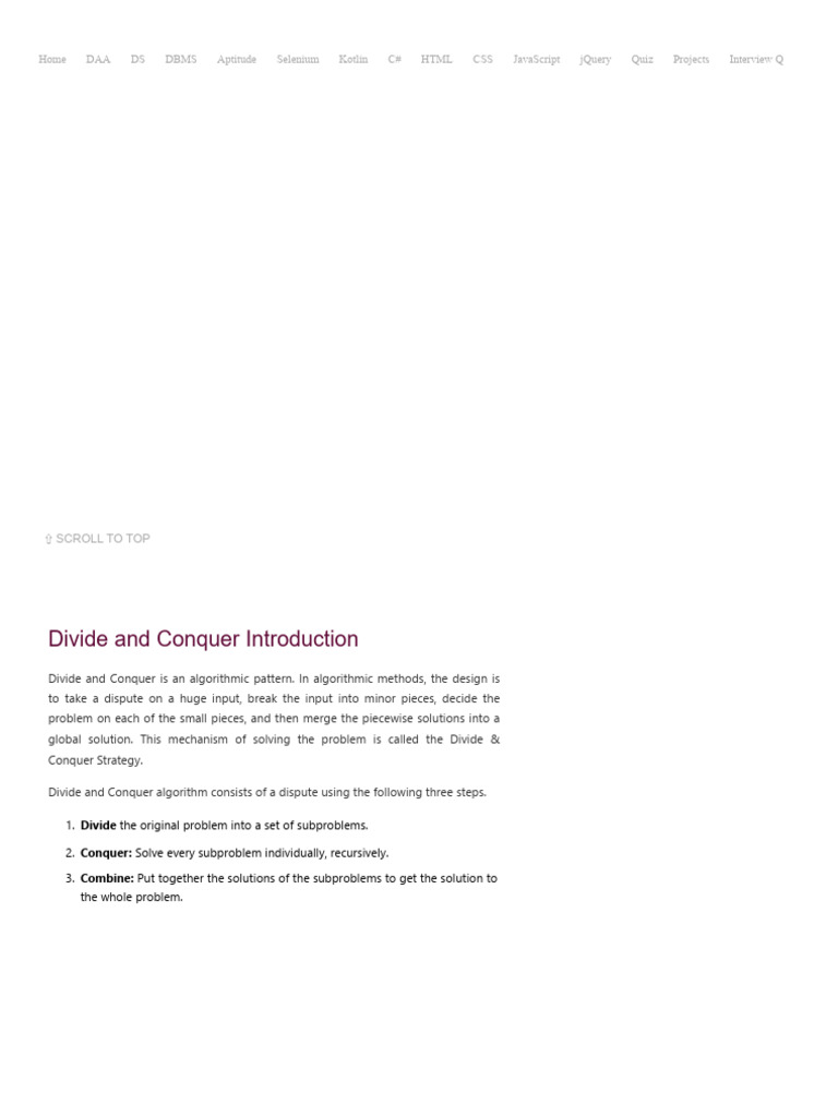 DAA Divide and Conquer Introduction - Javatpoint | PDF | Algorithms And Data Structures ...