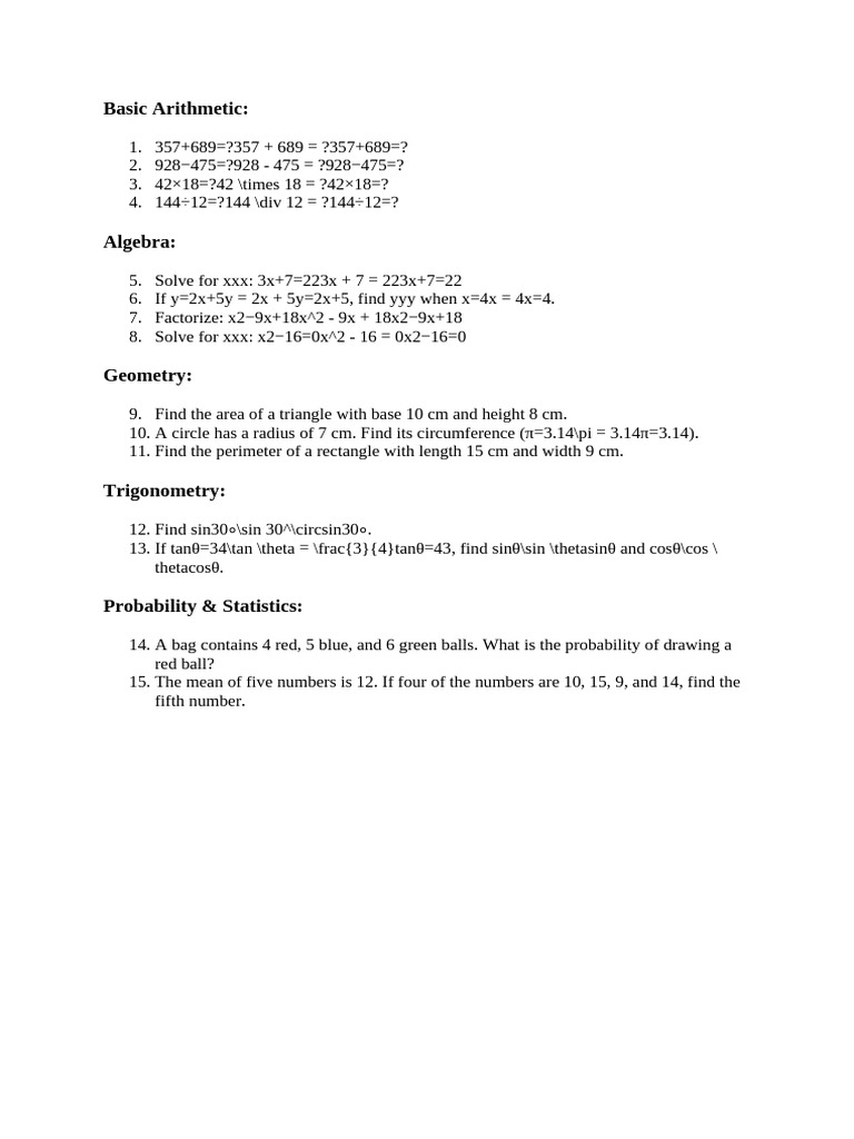 Basic Arithmetic Problems and Solutions | PDF