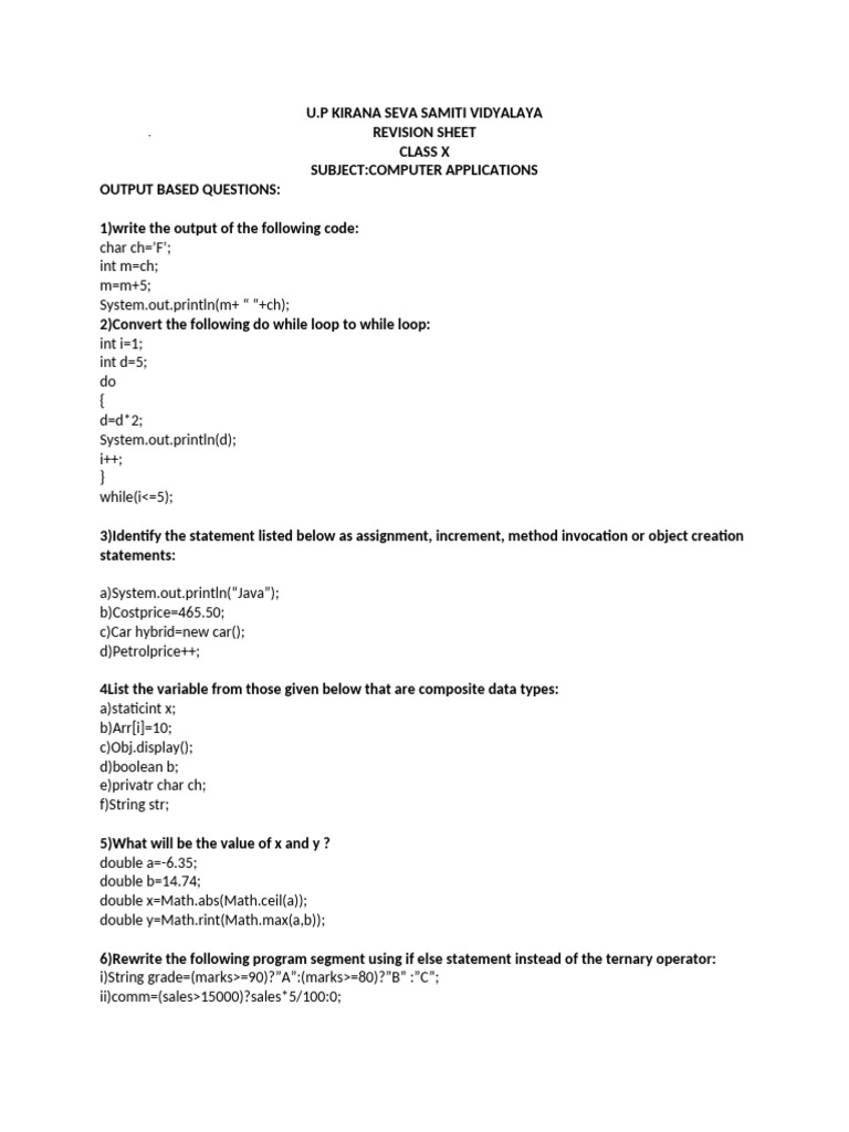 class x revision sheet | PDF | Programming Paradigms | Object Oriented Programming