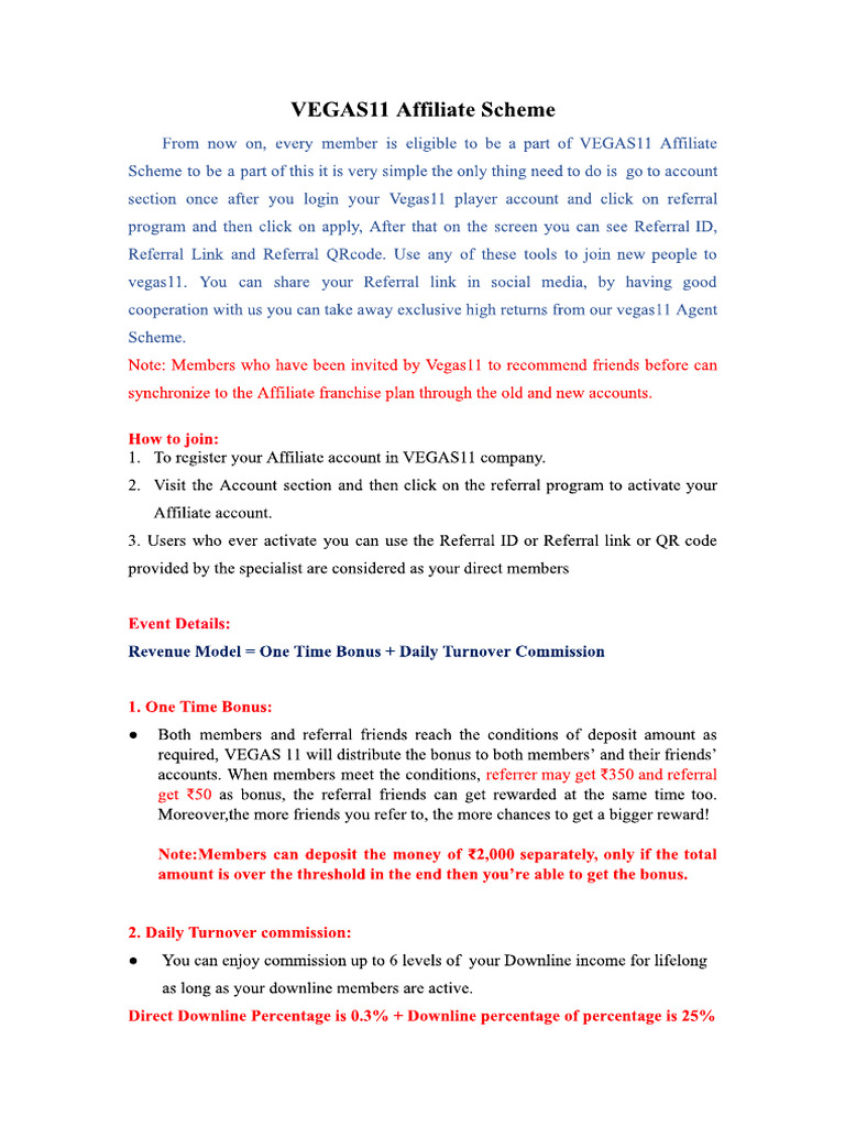 VEGAS11 Affiliate Scheme | PDF