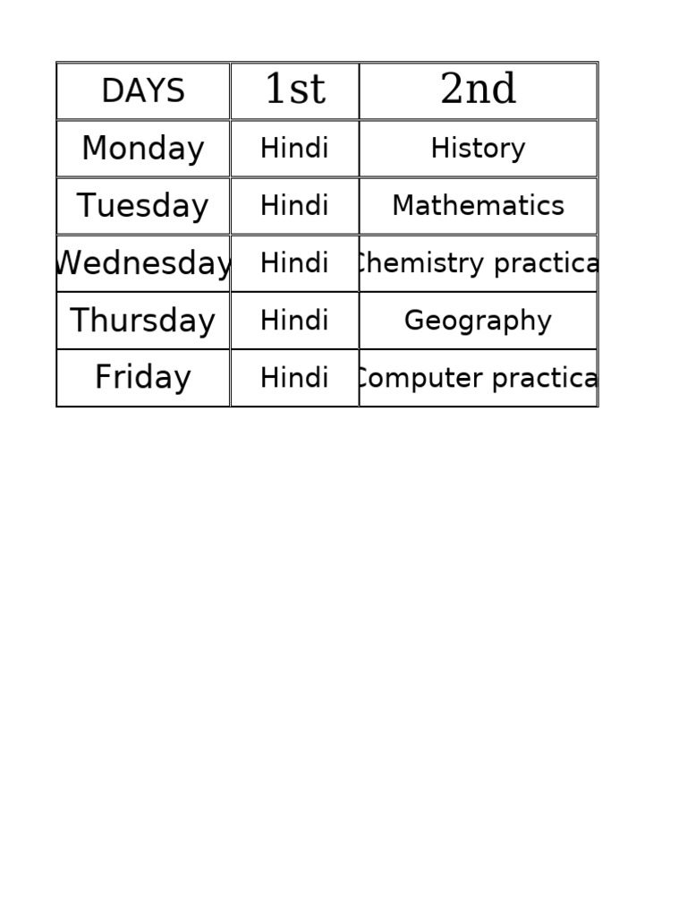 Weekly Class Schedule Overview | PDF
