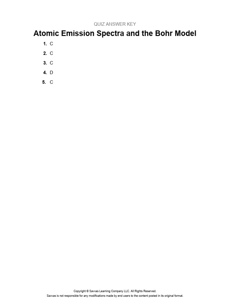 Quiz Answer Key PDF - Atomic Emission Spectra and The Bohr Model | PDF