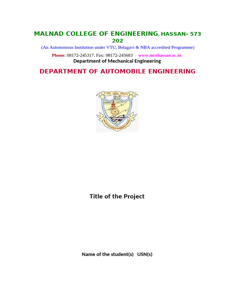 Automobile Engineering Project Report | PDF