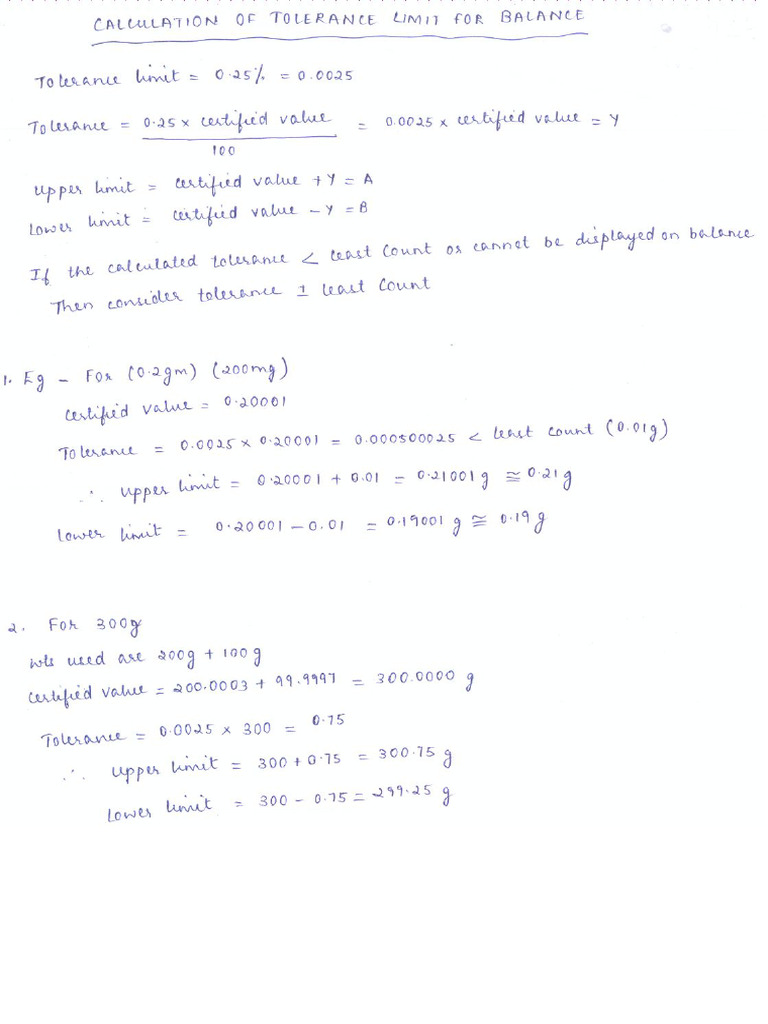 Calculation of Balance WT Tolerance | PDF