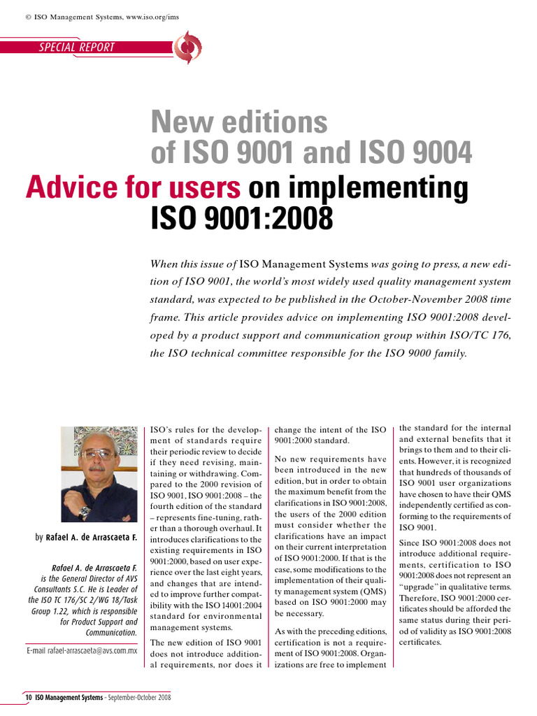 New Editions of ISO 9001 and ISO 9004 | PDF | International Organization For Standardization ...