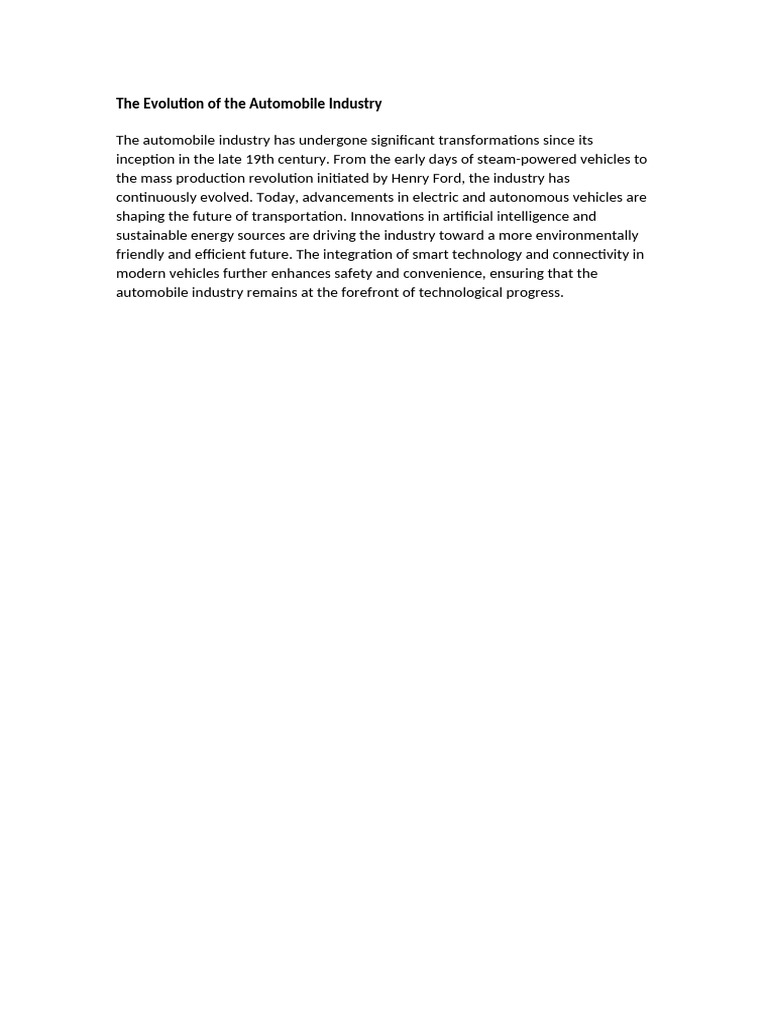 Evolution of the Automobile Industry | PDF