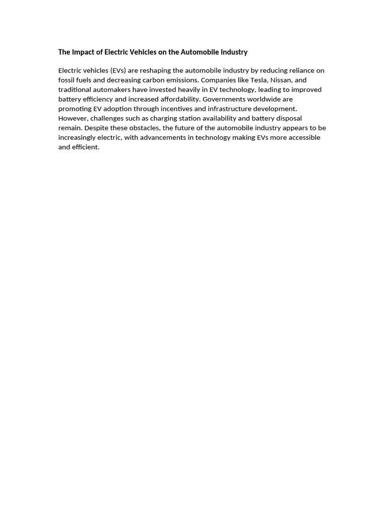 The Impact of Electric Vehicles On The Automobile | PDF