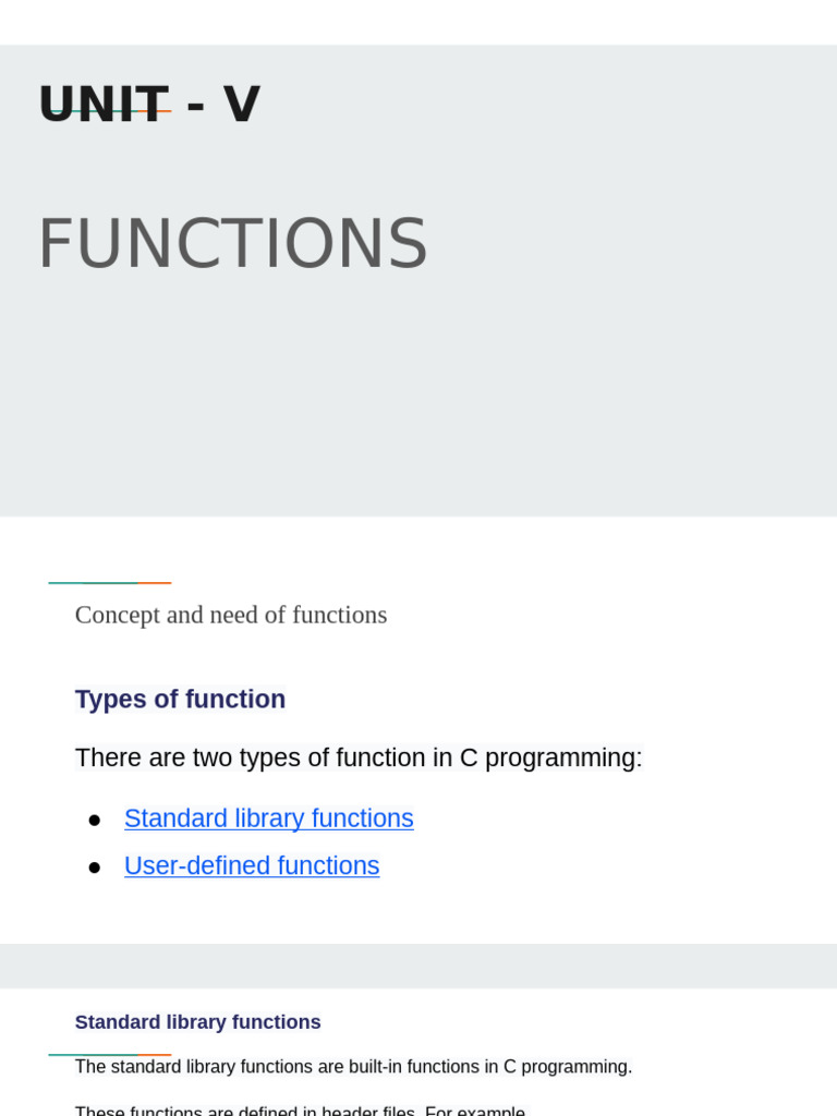 Copy of UNIT - V - Functions | PDF | Parameter (Computer Programming ...