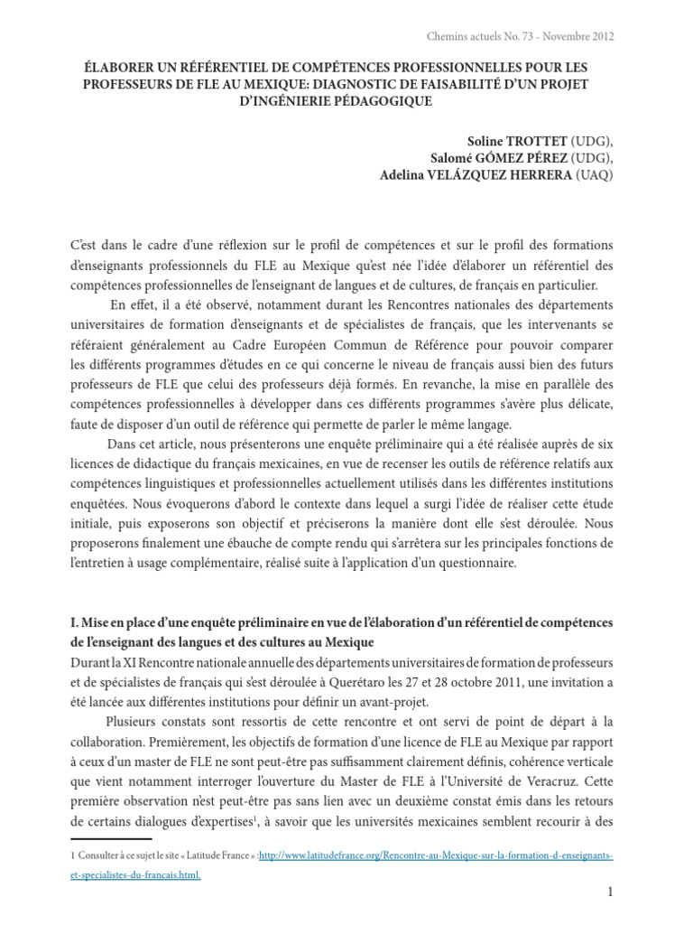 Élaboration d'un référentiel de compétences FLE | PDF | Enseignants ...