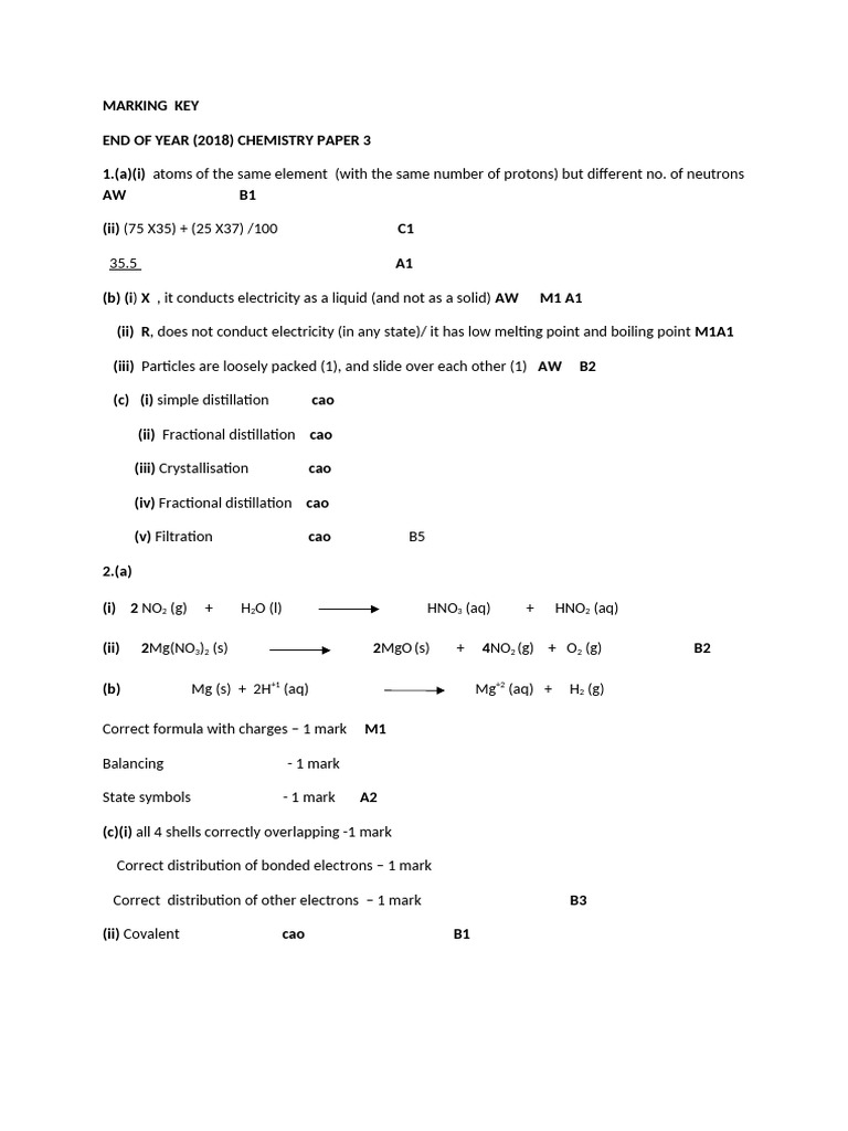 MARKING KEY p3 2018 | PDF | Chemistry | Physical Sciences
