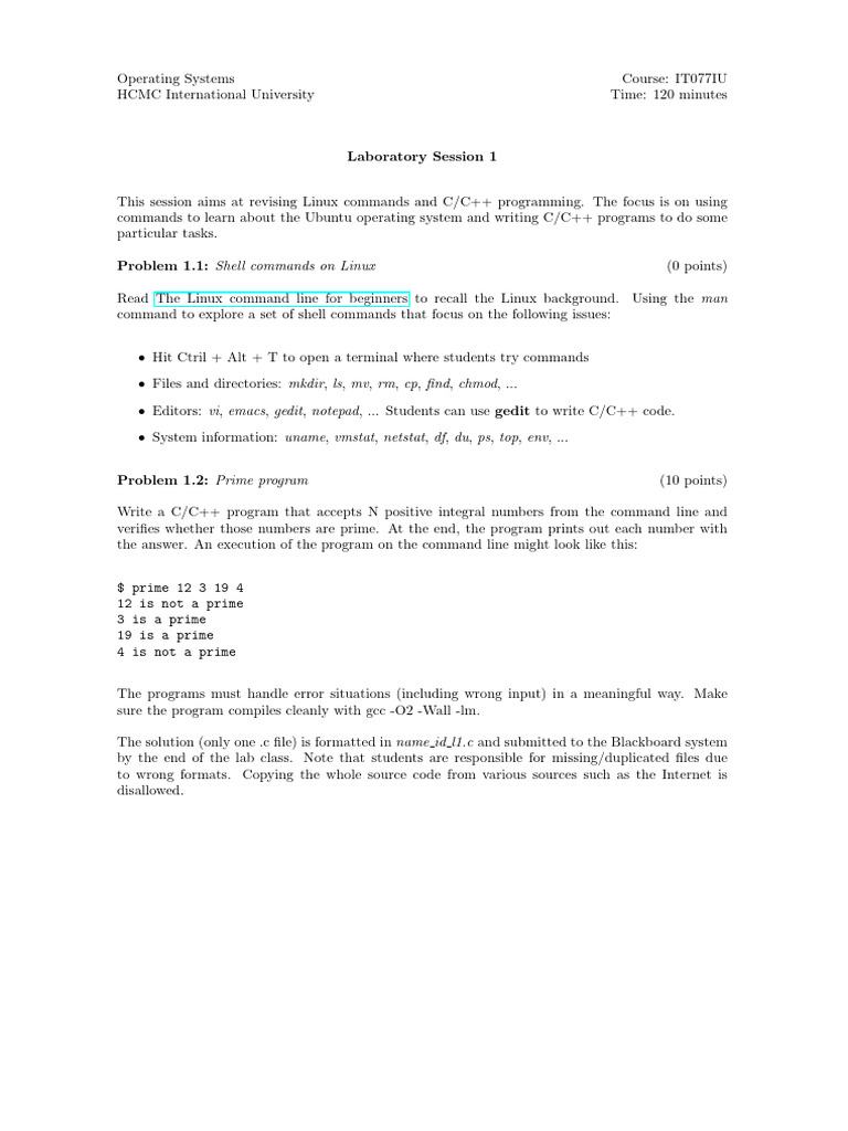 Laboratory Session 1: Shell Commands On Linux Man | PDF