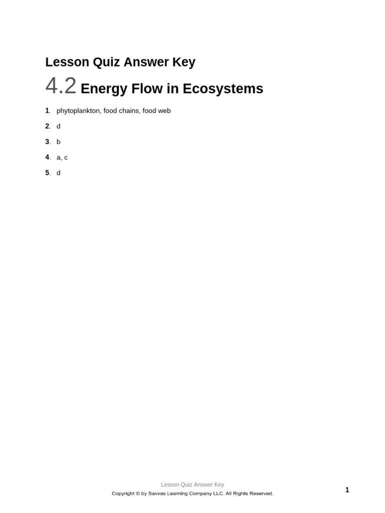 Energy Flow in Ecosystems Quiz Answers | PDF
