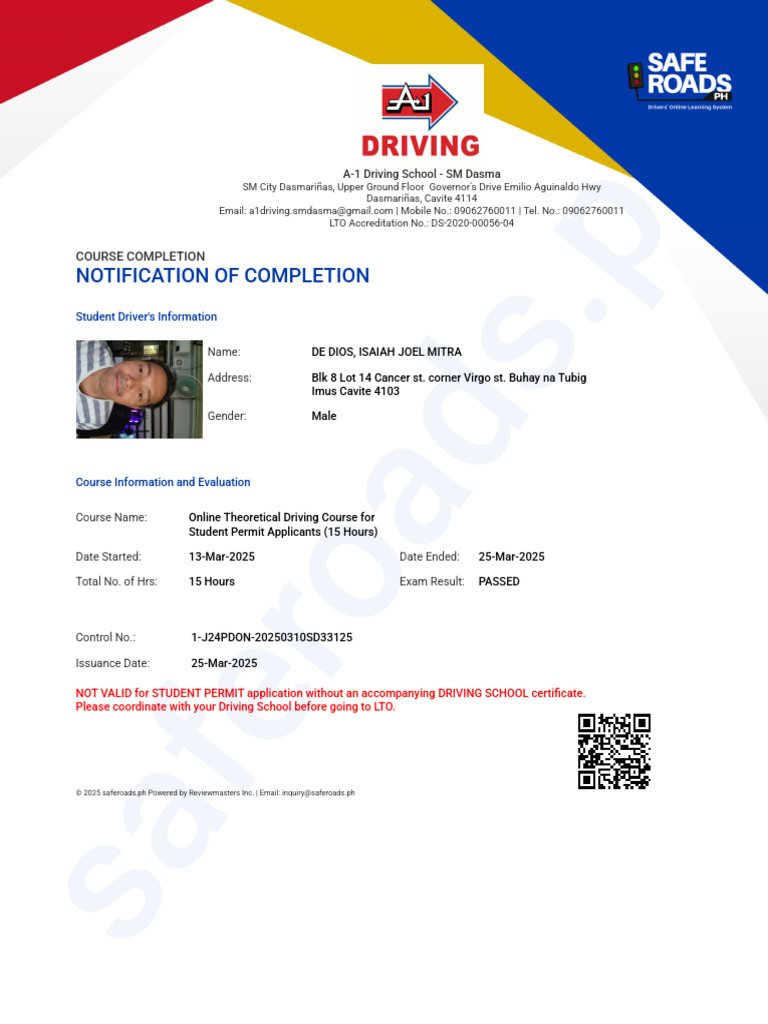 Certificate of Completion Online TDC A1 | PDF