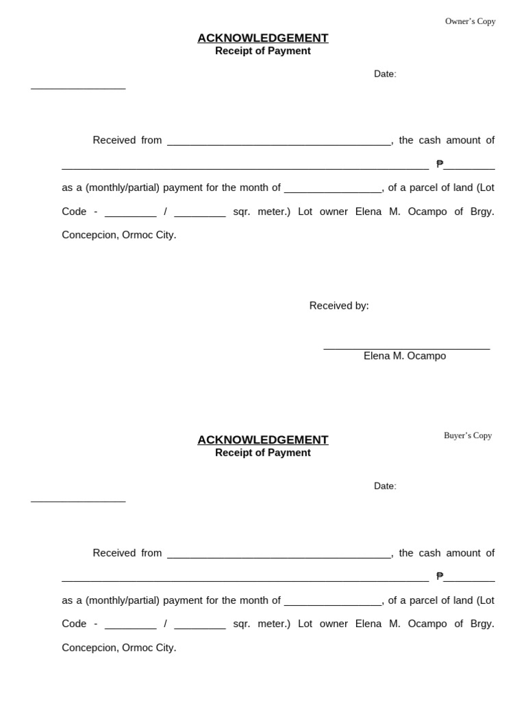 Acknowledgement Receipt For Monthly Payment | PDF