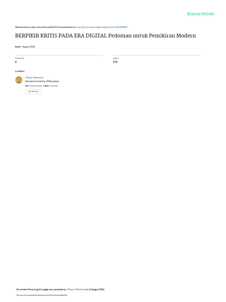 BERPIKIR KRITIS PADA ERA DIGITAL Pedoman Untuk Pemikiran Modern | PDF