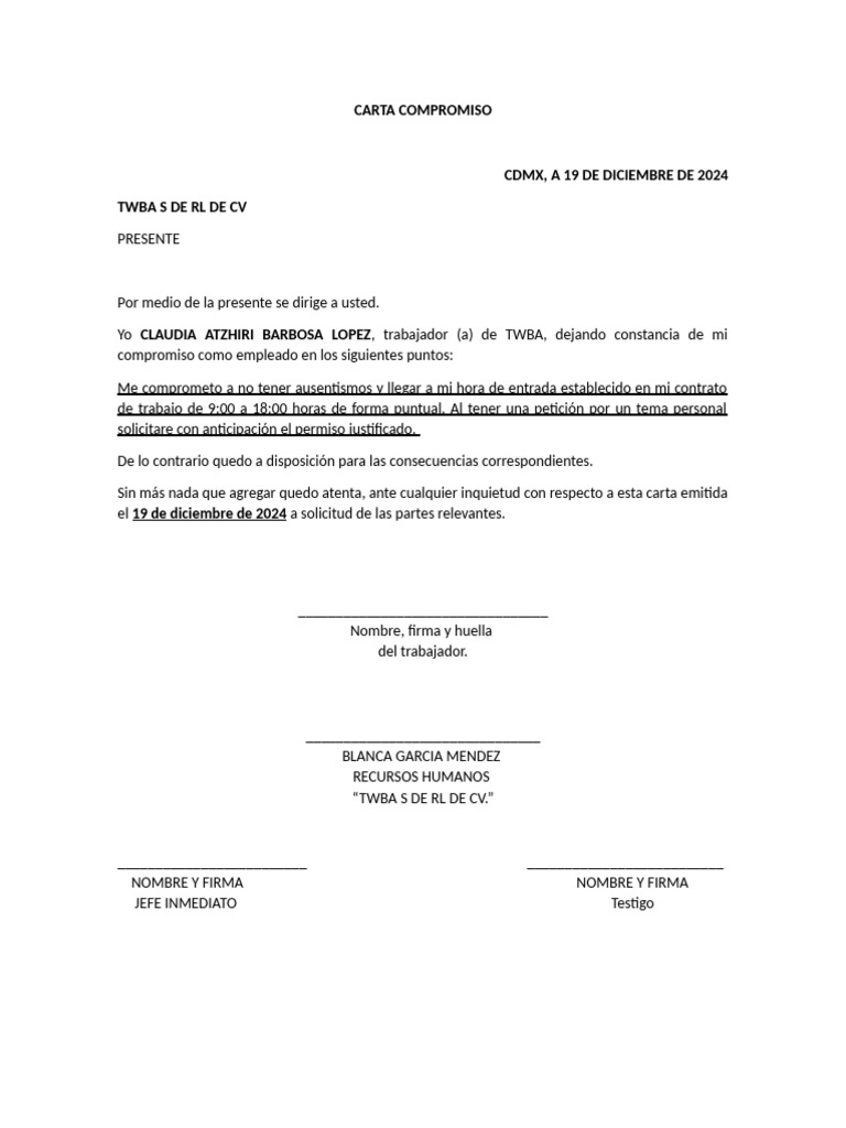 Formato Carta Compromiso | PDF