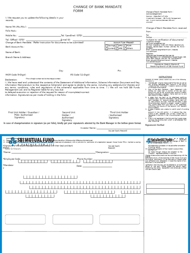 Change of Bank Mandate Form | PDF | Banks | Signature
