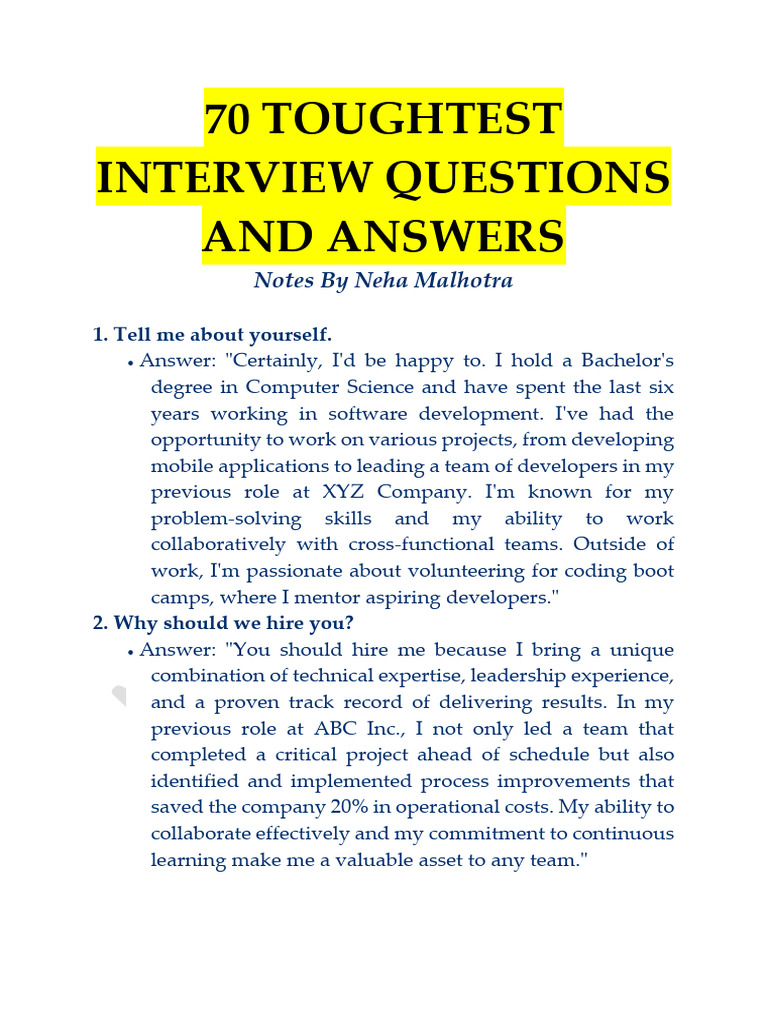 70 Toughest Interview Questions & Answers | PDF