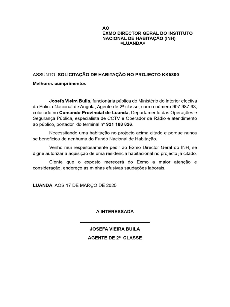 Solicitação de Habitação no Projeto KK5800 | PDF