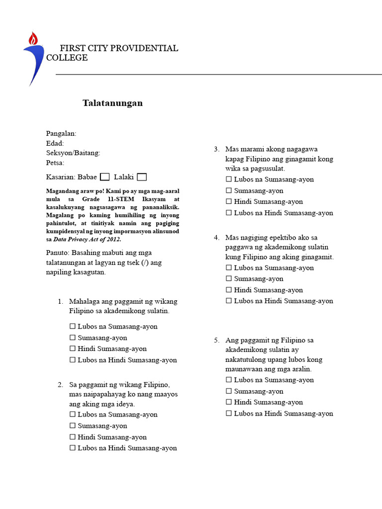 Talatanungan NG Grupo 2 | PDF