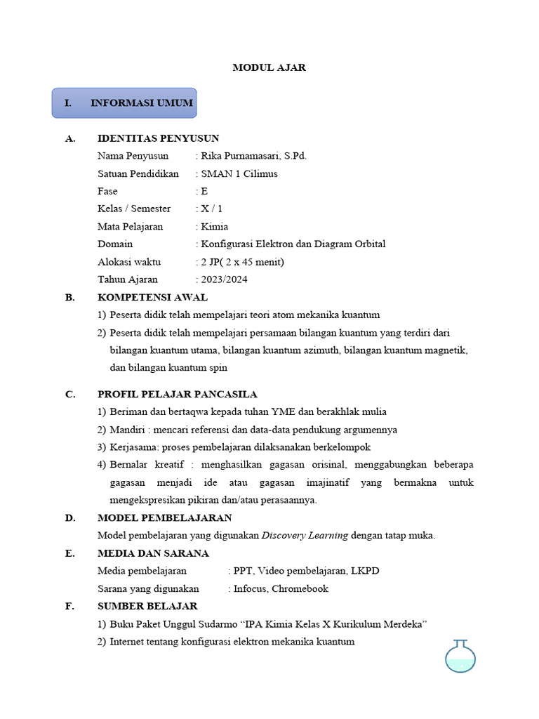 Kimia MODUL AJAR 2324 | PDF