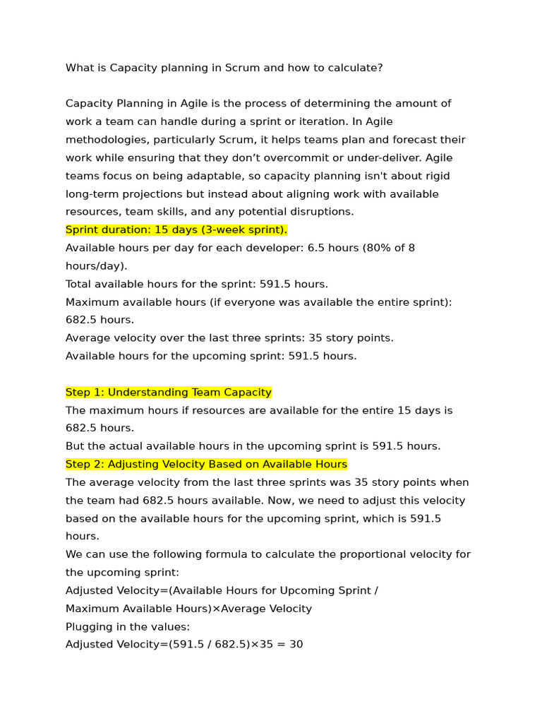Capacity Planning in Scrum | PDF