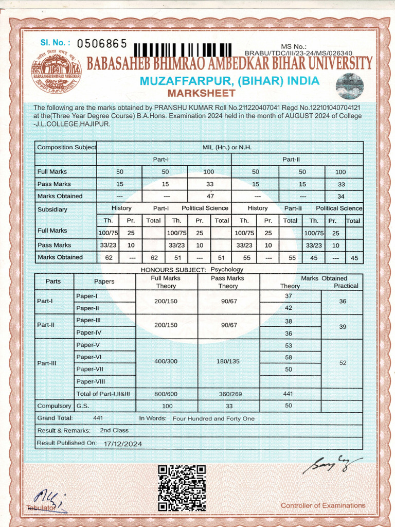 Pransh Marksheet | PDF