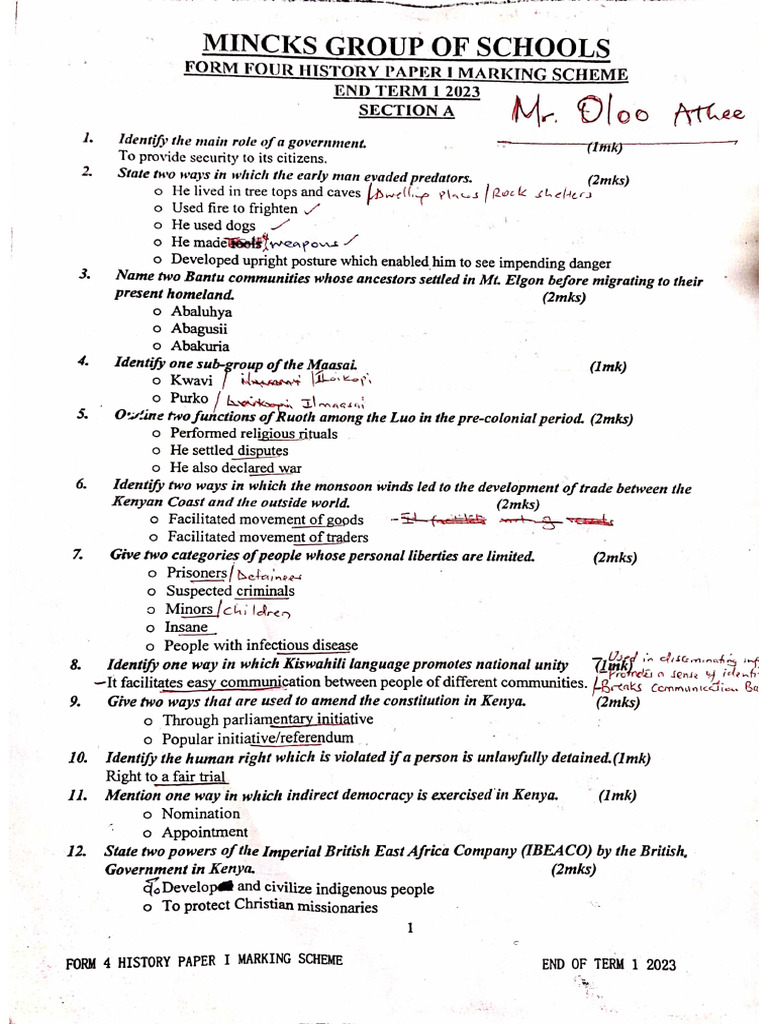Mincks Group of Schools Hist PP1 M.S | PDF