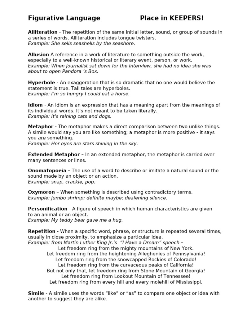 Figurative Language Cheat Sheet | PDF | Semiotics | Linguistics