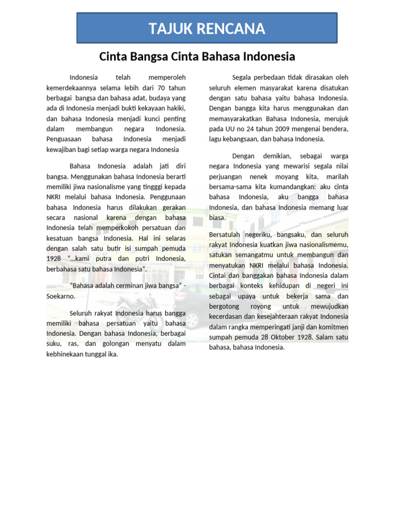 Cinta Bahasa Indonesia untuk Persatuan | PDF