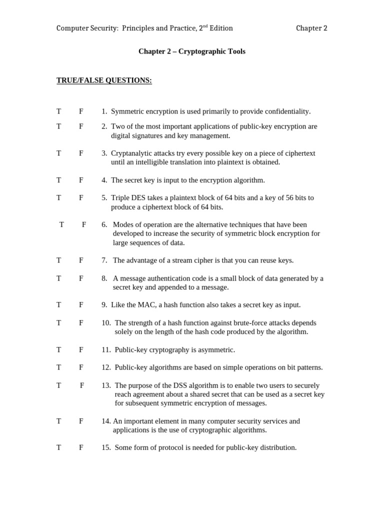 Computer Security by William Stalling CH 2 MCQ | PDF | Cryptography | Key (Cryptography)