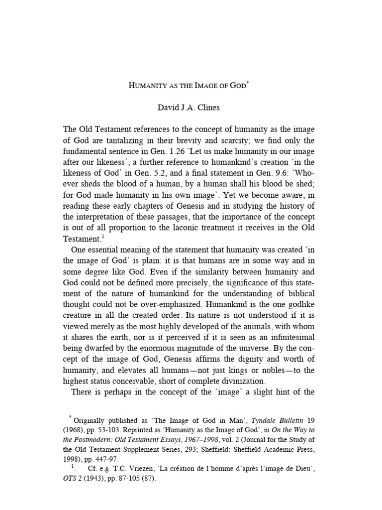 Humanity As The Image of God (Clines) | PDF | Image Of God | Genesis ...
