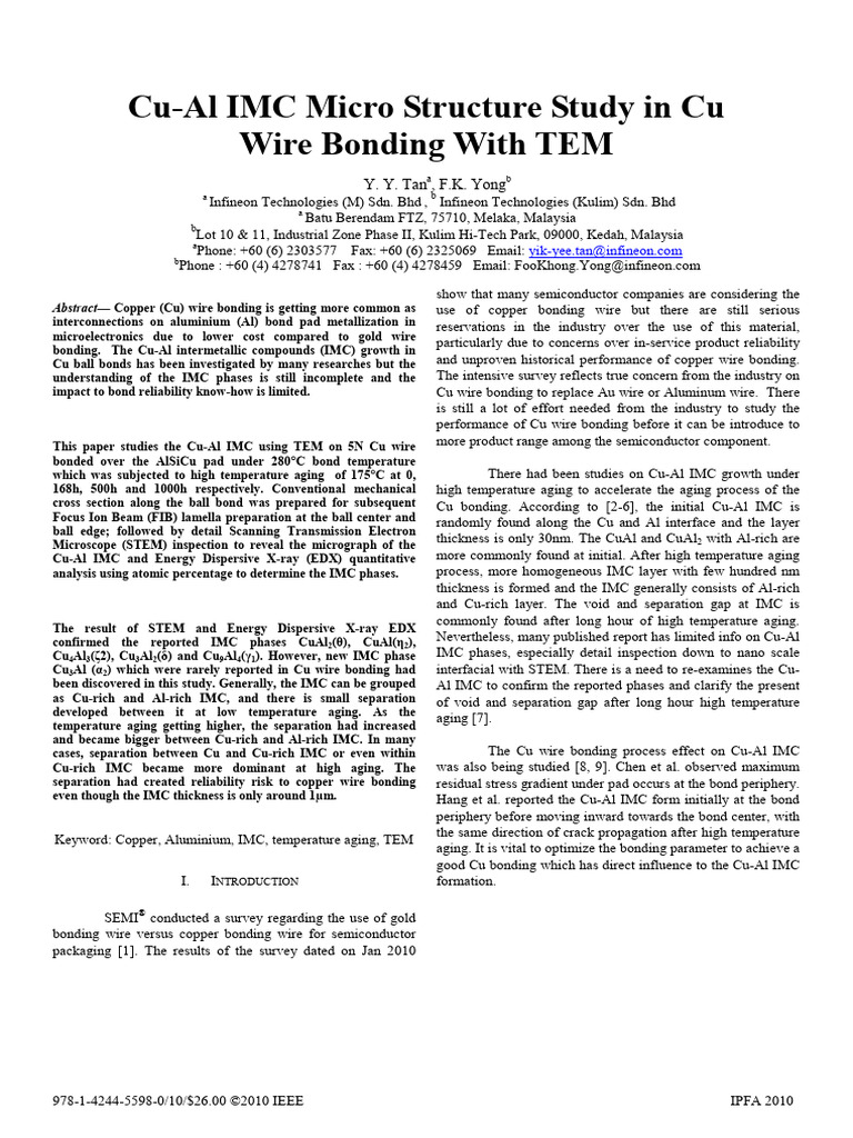 Cu-Al IMC Micro Structure Study in Cu Wire Bonding With TEM | PDF ...