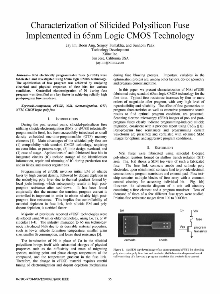 Characterizing NiSi eFUSE in 65nm CMOS | PDF | Integrated Circuit ...