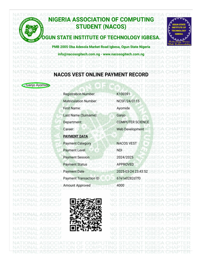 NACOS Vest Payment Confirmation | PDF
