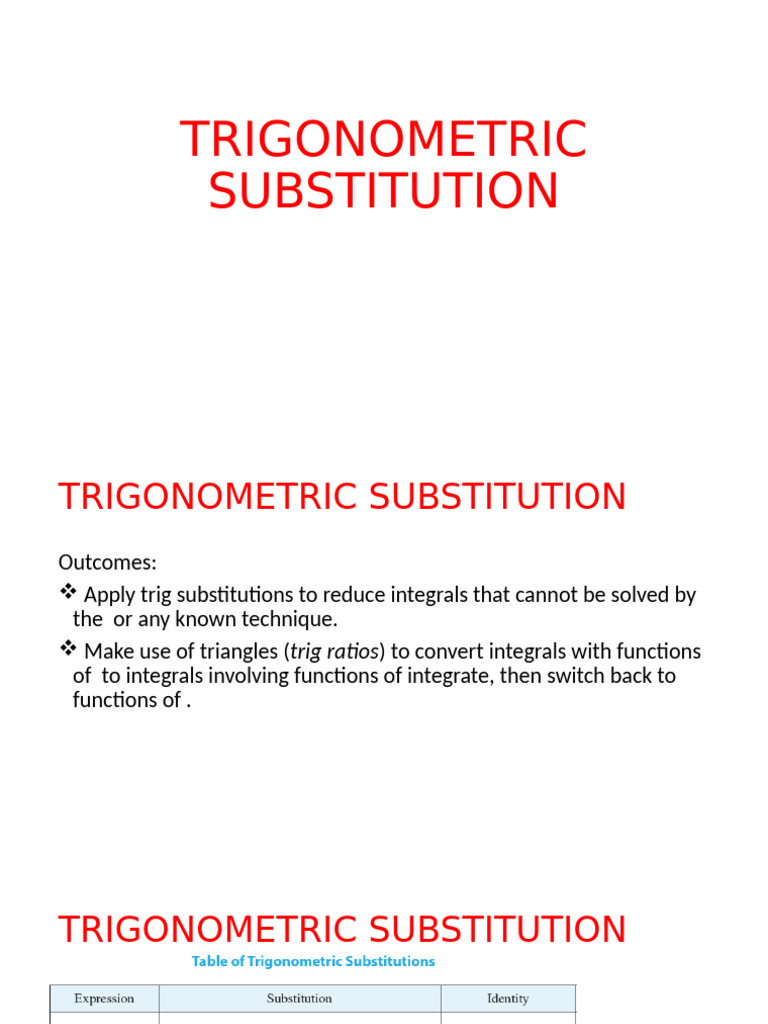 Trigonometric Substitution (2) | PDF