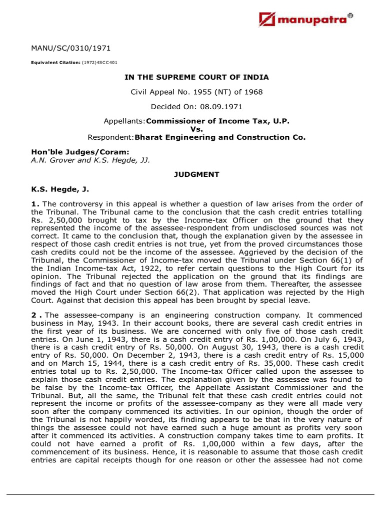 CIT V Bharat Engineering para 2 | PDF | Income Tax | Appeal