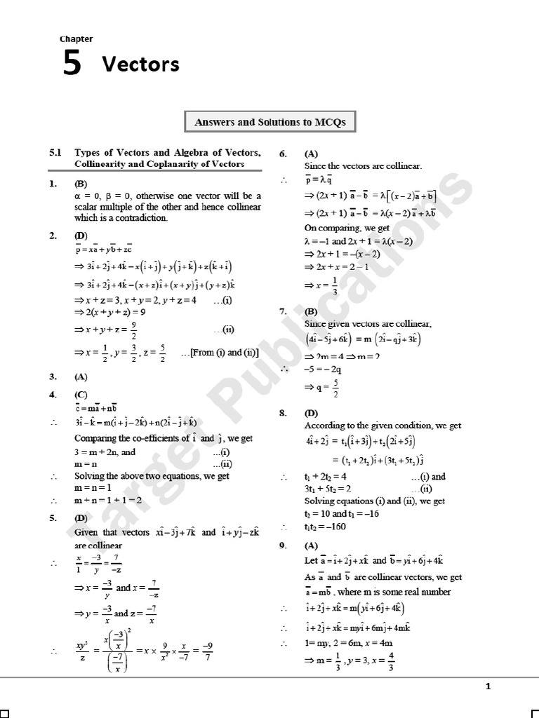 MHT-CET PSP - Maths - Solutions To The Relevant Questions of The Chapter Vectors | PDF