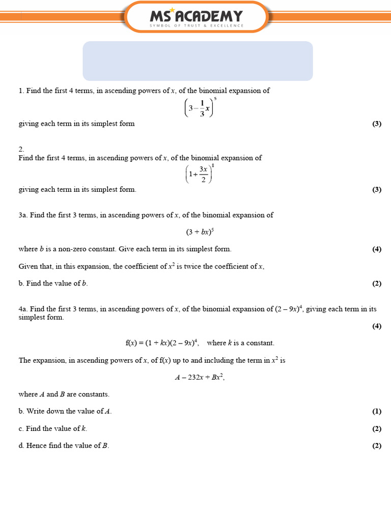 A-Level Binomial Expansion Test | PDF | Mathematics | Mathematical Analysis