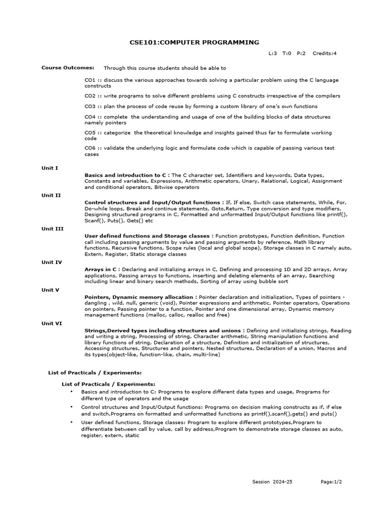 FRM Course Syllabus IPDownload | PDF | Pointer (Computer Programming) | Control Flow