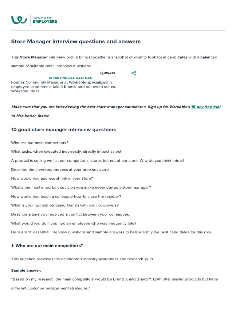 10+ Proven Store Manager Interview Questions (+answers) | PDF | Sales | Cognition