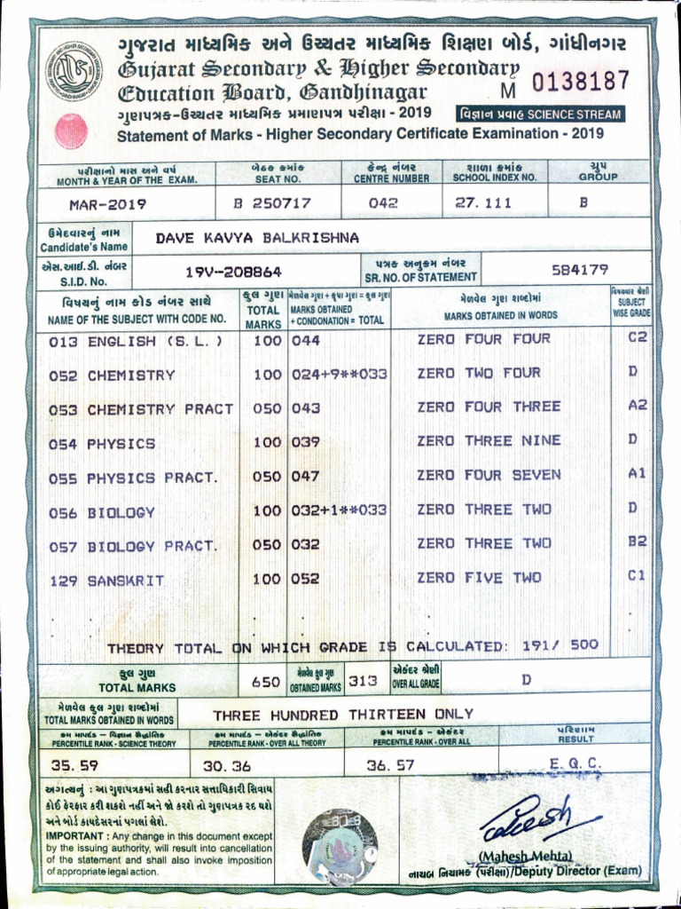 12 marksheet | PDF