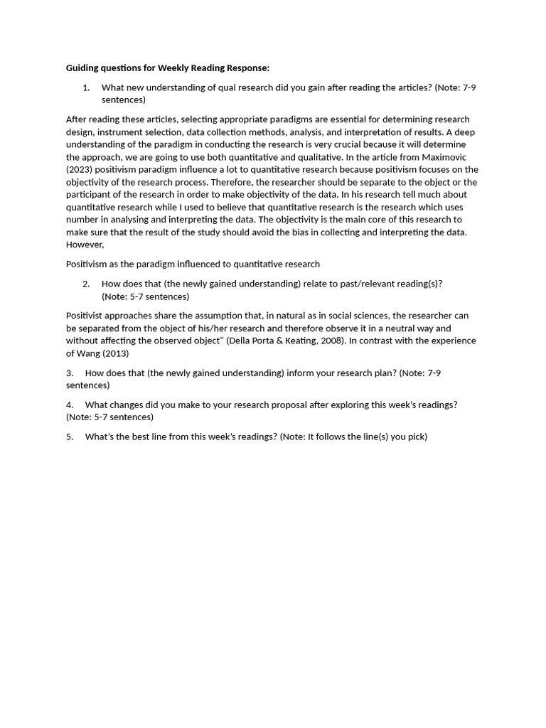 Guiding Questions For Weekly Reading Respons1 | PDF